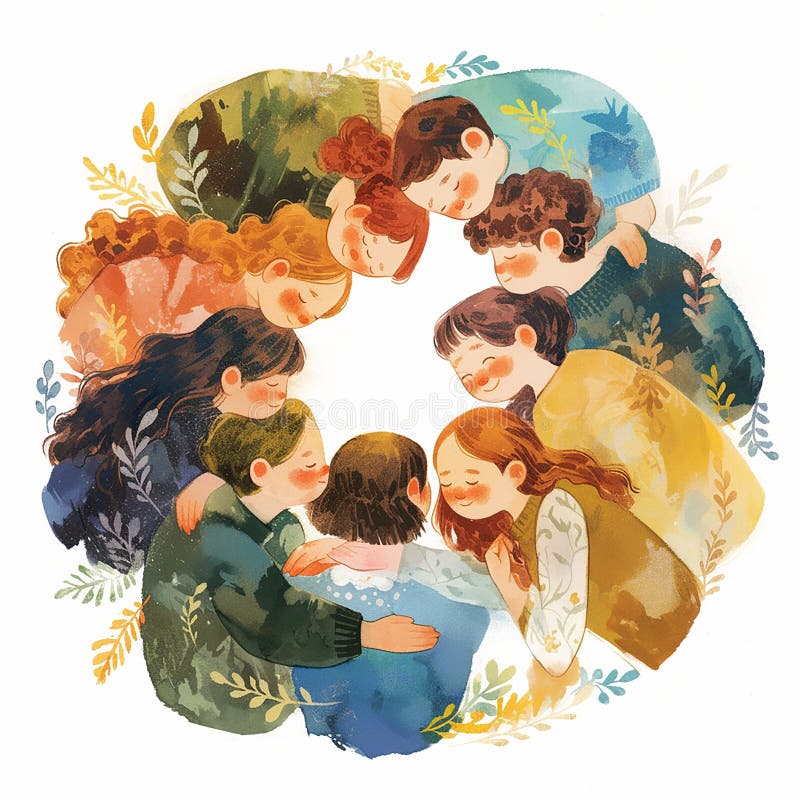 A Group of People are Hugging Each Other in a Circle. Scene is Warm and ...