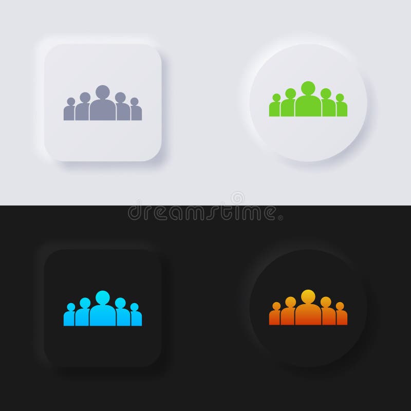 Group of People Icon Set, Multicolor Neumorphism Button Soft UI Design ...