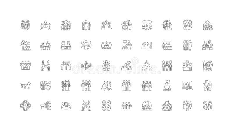 Group People Ideas, Linear Icons, Line Signs Set, Vector Collection ...