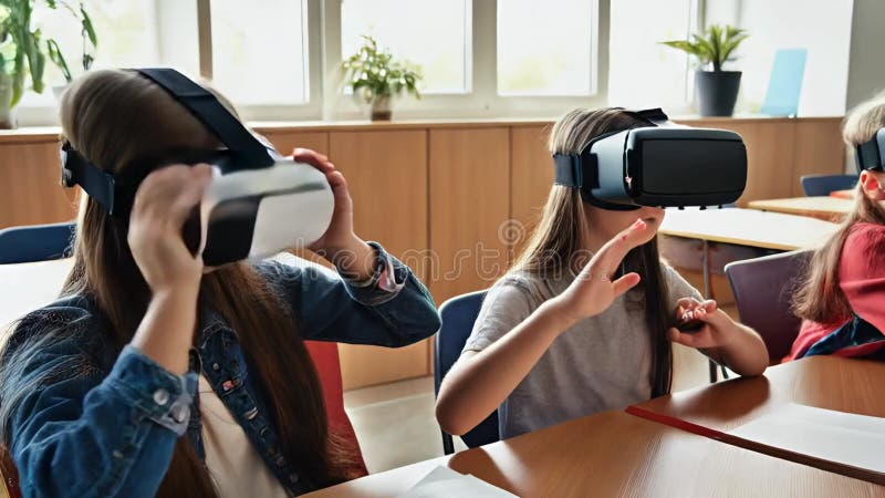 People Experiencing Virtual Reality with VR Headsets in Futuristic ...