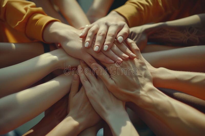 Group of People Joining Hands in Unity. Suitable for Team Building ...