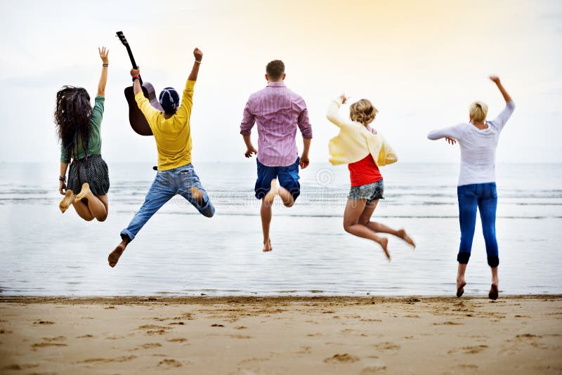 Group of People Jumping Concept Stock Photo - Image of friends, beach ...