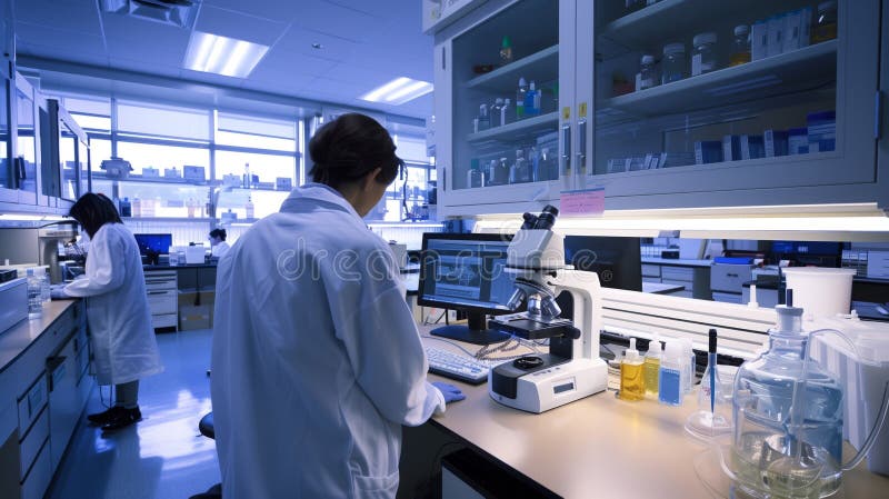 Group of People in Lab Coats Conducting Experiments in a Lab Stock ...