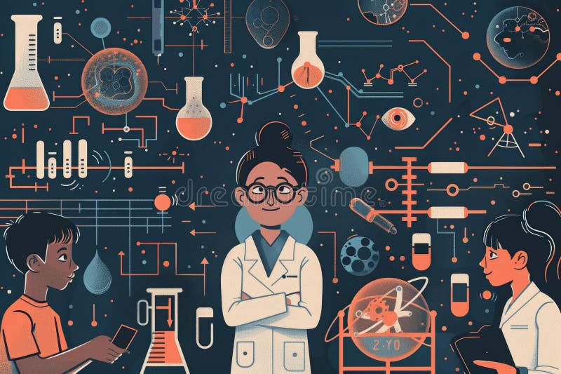 Group of People in Lab Coats Examining Various Science Objects in a ...