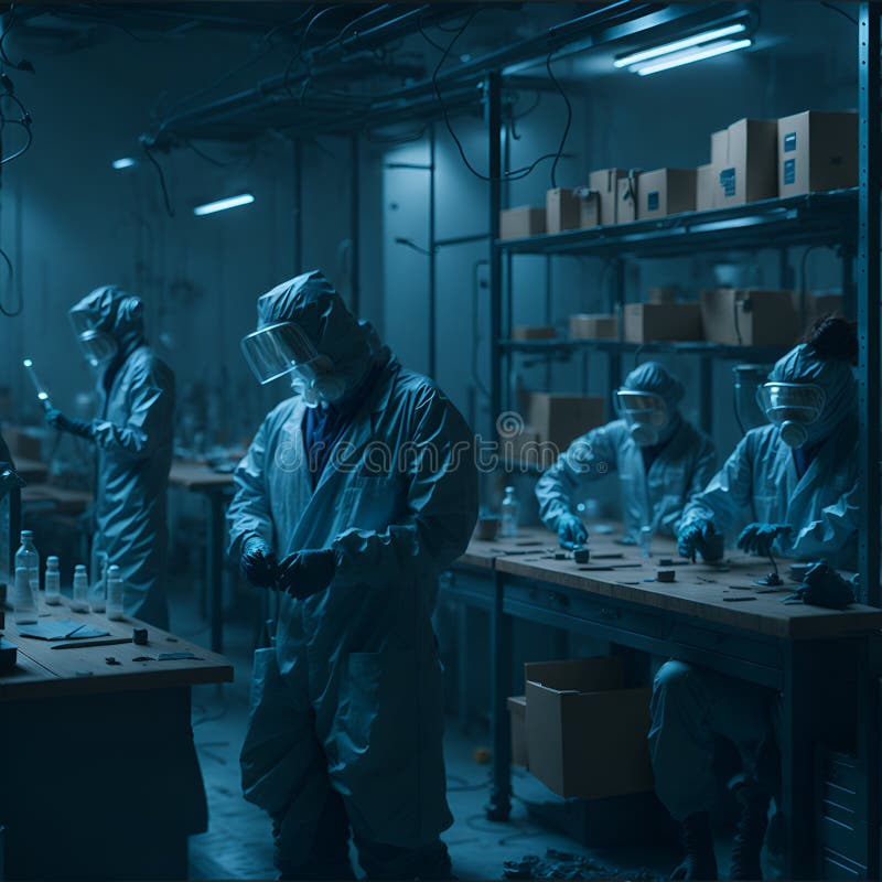 A Group of People in Lab Coats Working in a Factory Stock Illustration ...