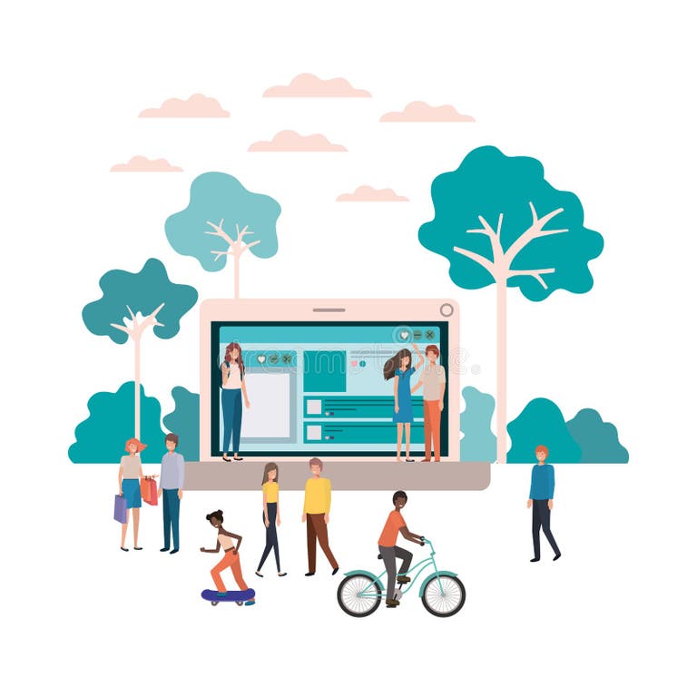 Group of People with Laptop Computer Avatar Character Stock Vector ...