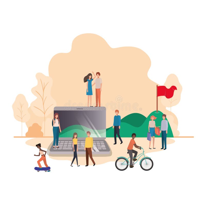 Group of People with Laptop Computer Avatar Character Stock Vector ...