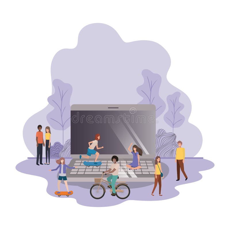 Group of People with Laptop Computer Avatar Character Stock Vector ...