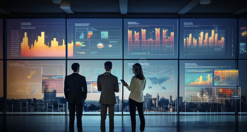 A Group of People in a Large Room Looking at Graphs and Charts, Concept ...