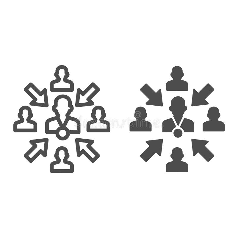 Group of People with Leader and Arrows Line and Solid Icon, Teamwork ...