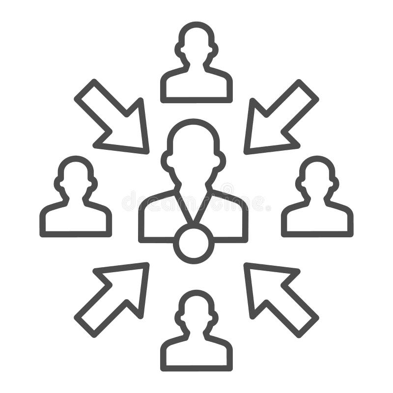 Group of People with Leader and Arrows Thin Line Icon, Teamwork and ...