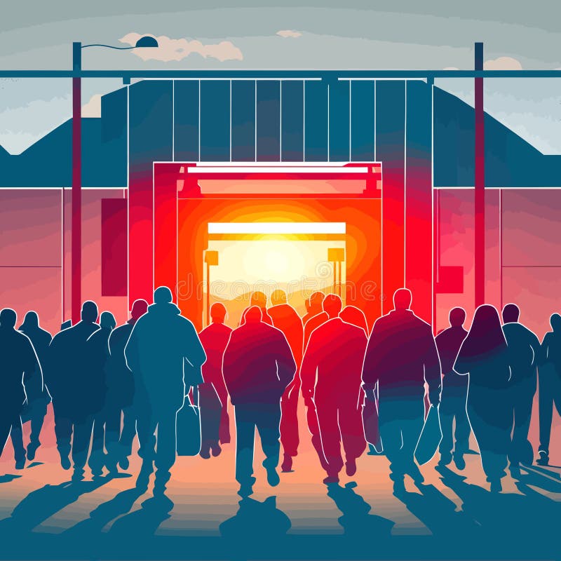 Group of People Leaving a Prison Stock Illustration - Illustration of ...