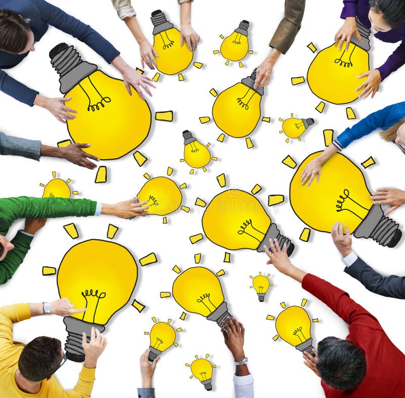 Group of People with Light Bulb Symbol Stock Illustration ...