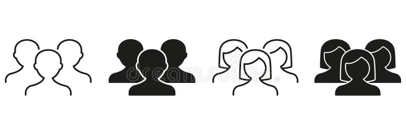 Group of People Line and Solid Icon Set. Teamwork, Community, and ...