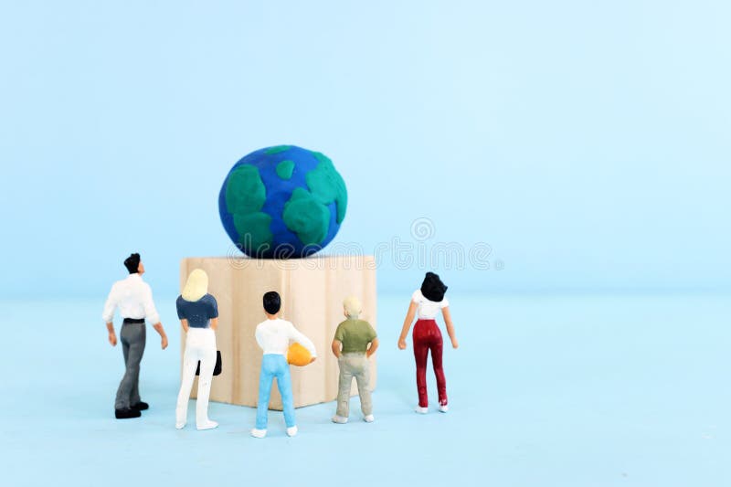 Group of People Looking at Earth Model. Concept of Environmental ...