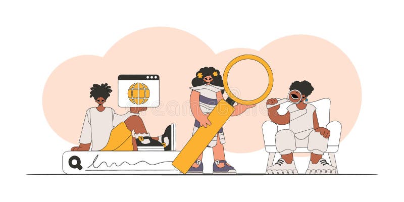 A Group of People are Looking for Information. Bright Trend Character ...