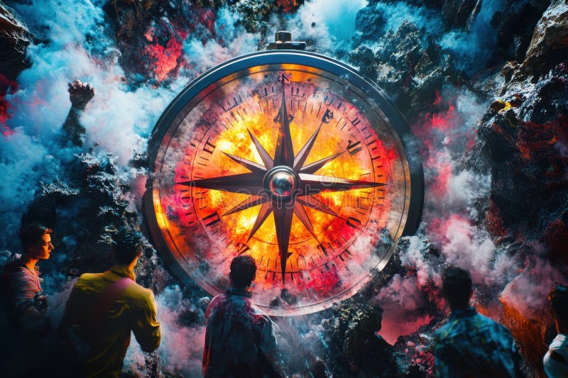 A Group of People are Looking at a Large Compass that is Surrounded by ...