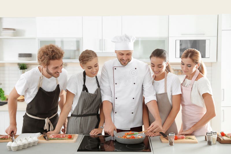 Group of People and Male Chef Stock Photo - Image of food, people ...
