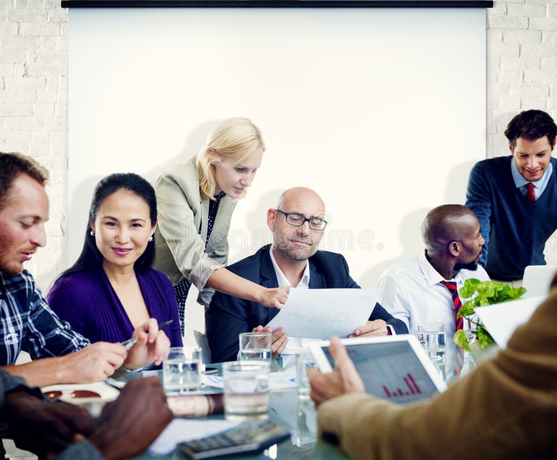 Group of People Meeting with Projection Screen Stock Photo - Image of ...