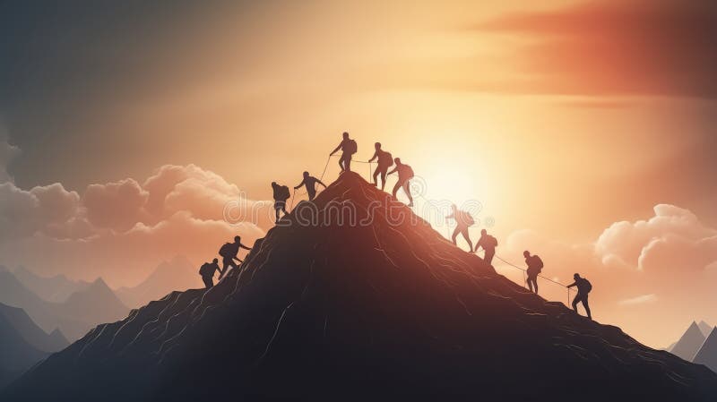 Group of People on a Mountain Peak, Exemplifying Teamwork in Climbing ...