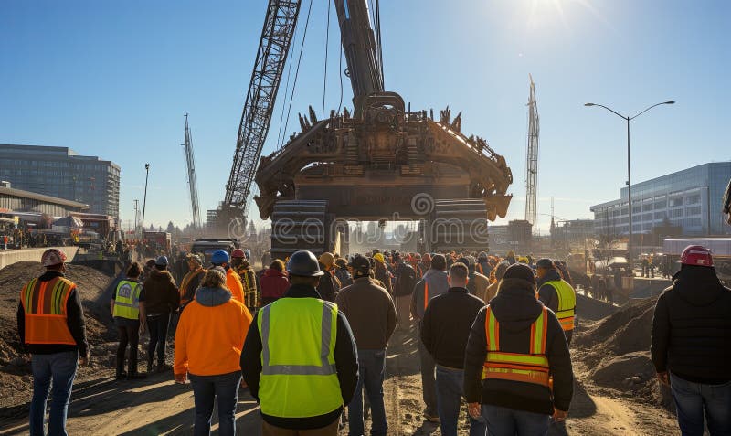 Group of People Observing Construction Site Stock Illustration ...