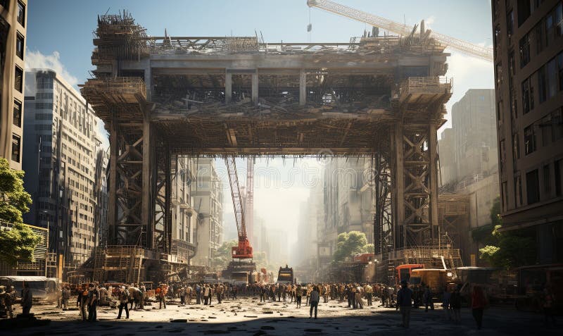 Group of People Observing Tall Building Under Construction Stock Photo ...
