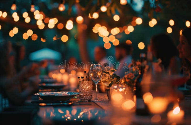 A Group of People at an Outdoor Dinner Stock Illustration ...