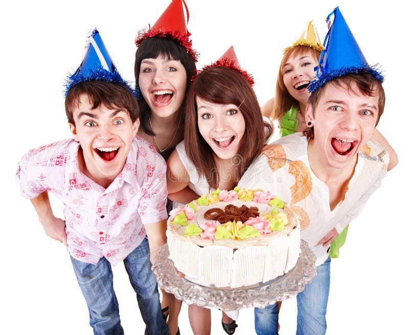 Group of People in Party Hat with Cake. Stock Photo - Image of birthday ...