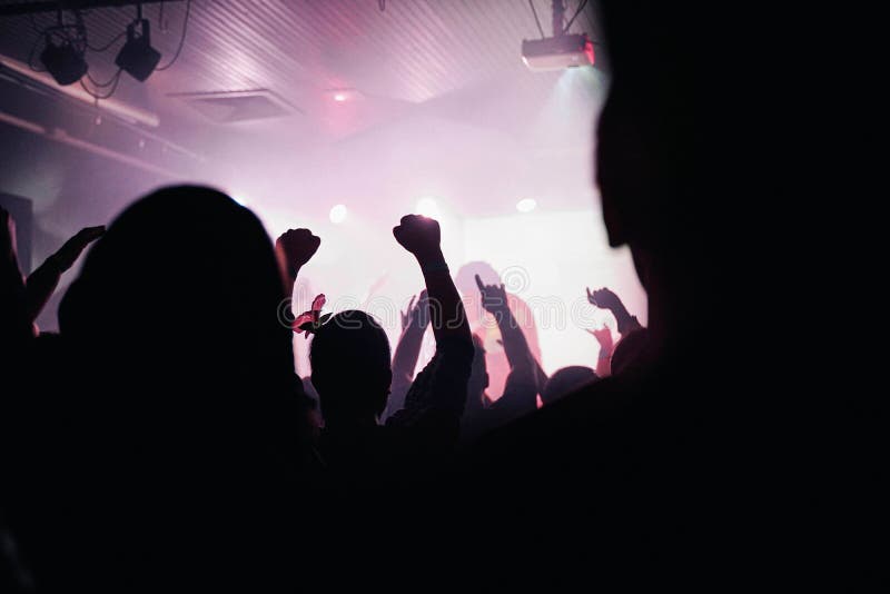 Group of People Partying in Front of the Stage at Night Stock Photo ...