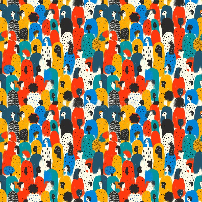 Group of People Pattern Naive Hand Drawn Background, Tile, Seamless ...
