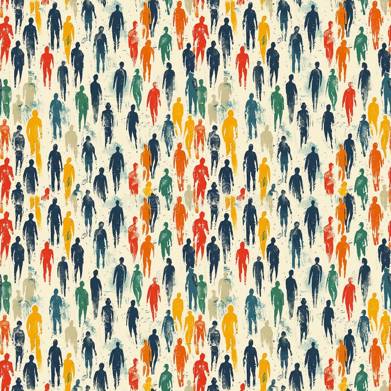 Group of People Pattern Naive Hand Drawn Background, Tile, Seamless ...