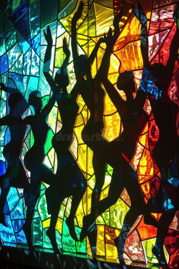 Group of People Performing in Front of a Colorful Stained Glass Window ...