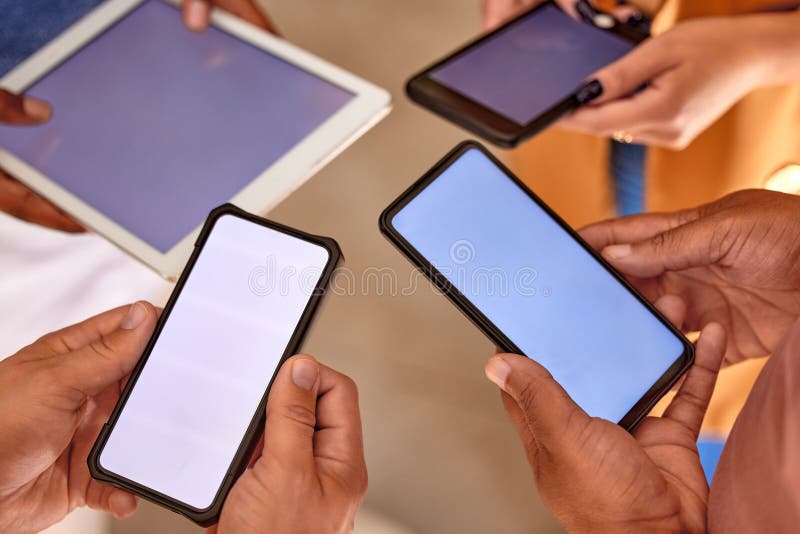 Group of People with Phone Screen or Mockup Space for Digital Planning ...