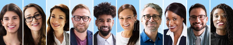Group of People Photo Collage Stock Photo - Image of multiracial, blue ...