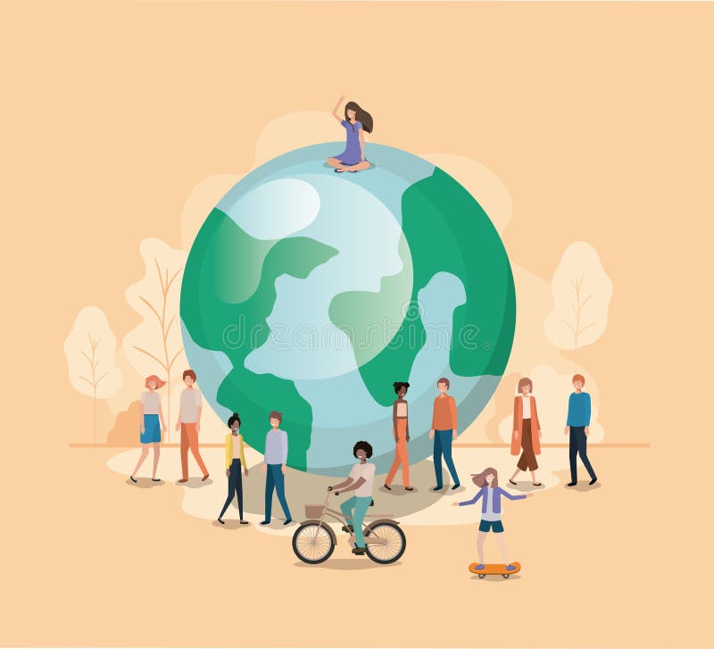Group of People with Planet Earth Avatar Character Stock Vector ...