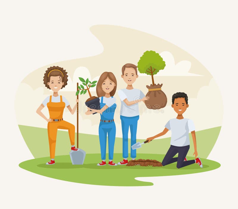 Group of People Planting in the Camp Stock Vector - Illustration of ...