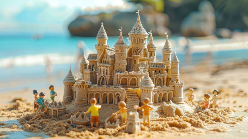 A Group of People are Playing in the Sand Near a Castle Stock ...