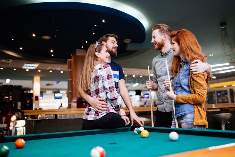 Group of People Playing Snooker Stock Image - Image of cheering ...