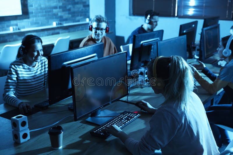 Group of People Playing Video Games Stock Photo - Image of computer ...