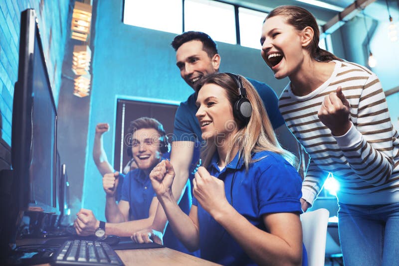 Group of People Playing Video Games Stock Photo - Image of female ...