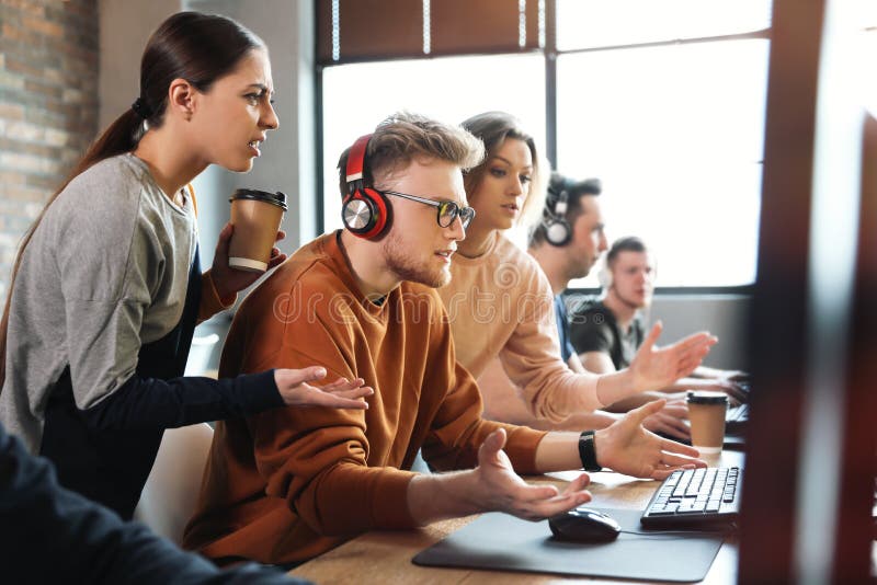 Group of People Playing Video Games Stock Image - Image of monitor ...