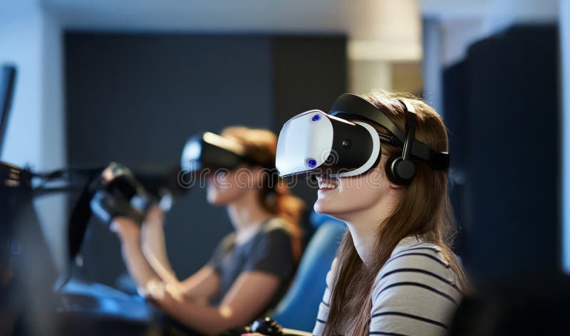 A Group of People Playing Video Games with Virtual Reality Headsets ...