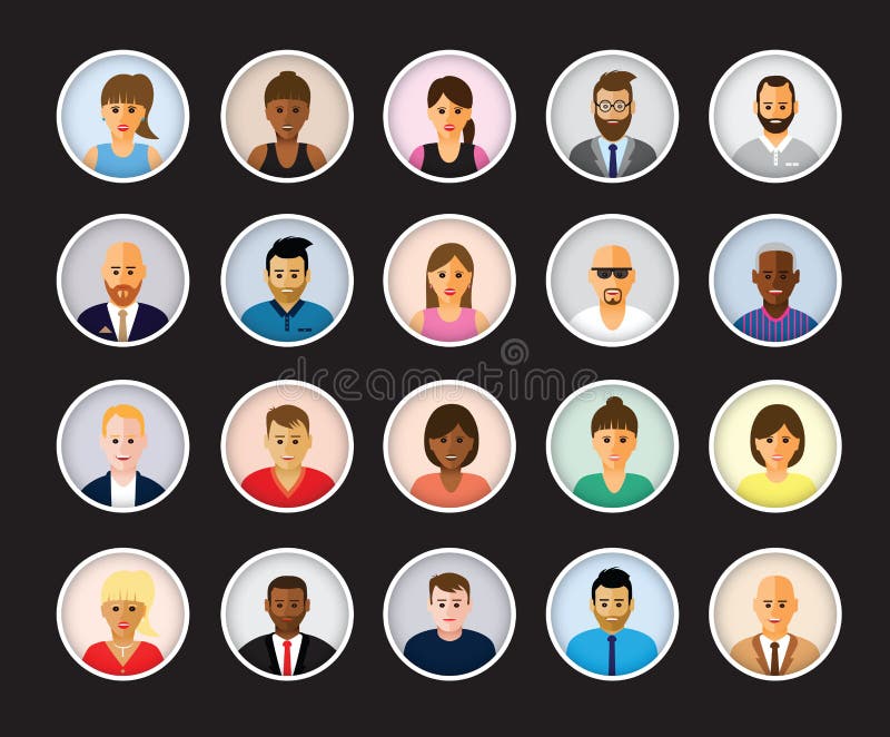 People Profiles Illustrated Avatar Set, Vector Profile Types Portraits ...