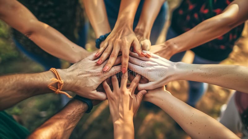 A Group of People Putting Their Hands Together in Unity and Supp Stock ...