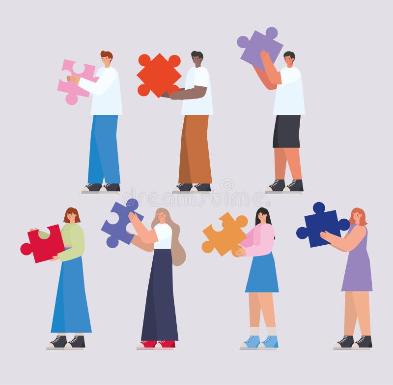 Group of People with Puzzle Pieces Stock Vector - Illustration of human ...