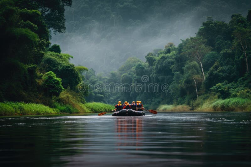A Group of People are on a Raft in a Forest Stock Photo - Image of ...