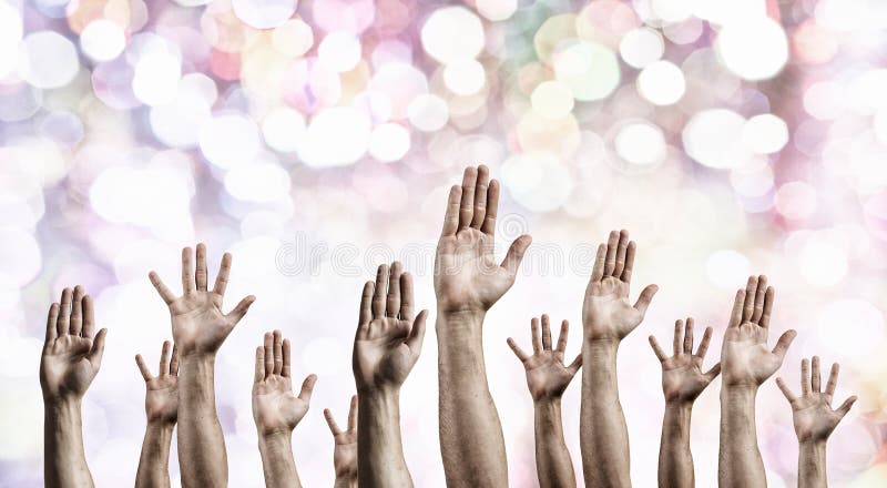 Group of People with Raised Hands Stock Image - Image of creative ...