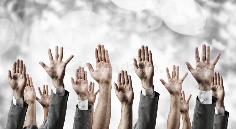 Group of People with Raised Hands Stock Photo - Image of agreement ...