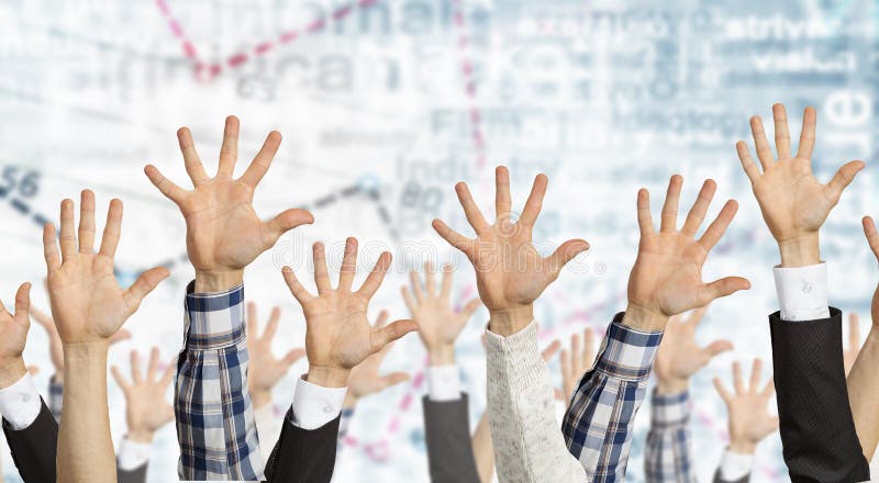 Group of People with Raised Hands . Mixed Media Stock Image - Image of ...