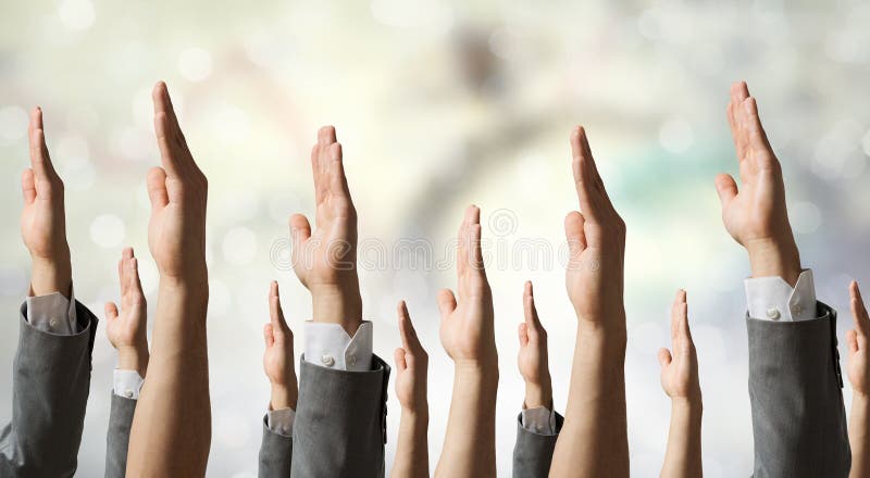 Group of People with Raised Hands . Mixed Media Stock Image - Image of ...